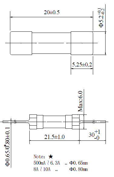Fast Acting Mini Cartridge Fuse 5*20mm With Nickel Plated Brass End Caps