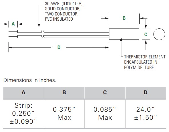 High Precision NTC Thermal Resistor Small Thermistor Probe Polyimide ...