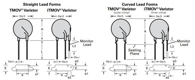iTMOV Series Tri Leaded Thermally Protected Varistor Radial Lead Mov ...