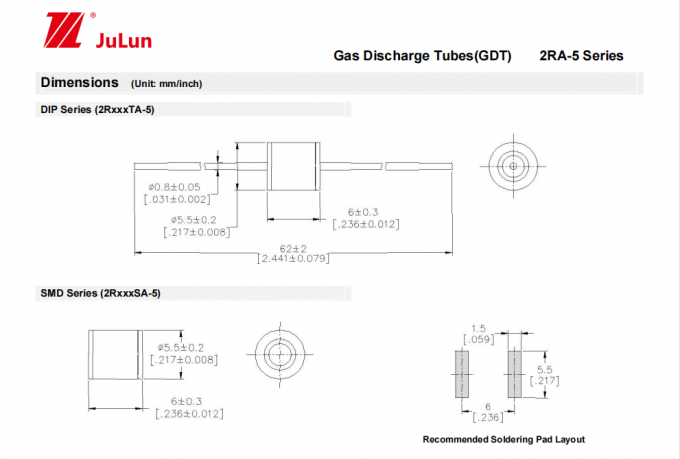 Lead Free Ceramic GDT Gas Discharge Tubes For VFDs