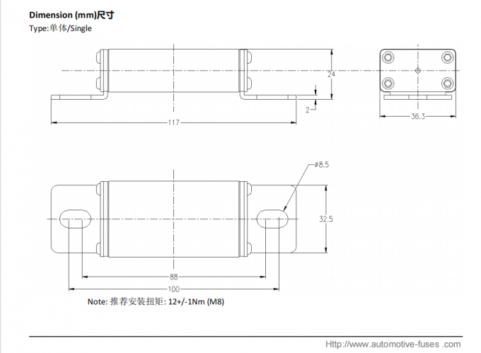 UL248-1 UL248-20 Stud Mount 1000VDC Fast Acting Fuse