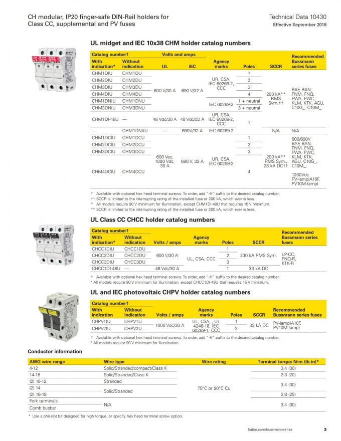 CHM1DIU Modular Din Rail Holder IP20 Finger Safe For PV Fuses